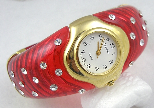 Bonetto Red Lucite Cuff Quartz Watch - Garden Party Collection Vintage ...