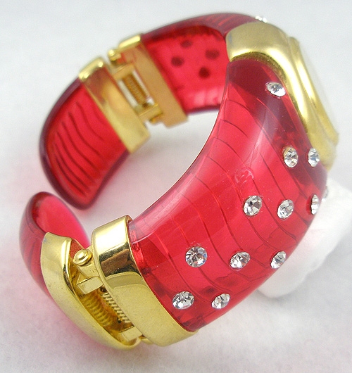 Bonetto Red Lucite Cuff Quartz Watch - Garden Party Collection Vintage ...
