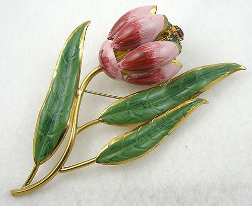 Vintage Enameled Tulip Brooch - Garden Party Collection Vintage Jewelry