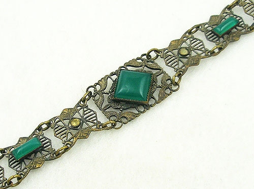 Art Deco Filigree Green Glass & Pyrite Bracelet - Garden Party ...