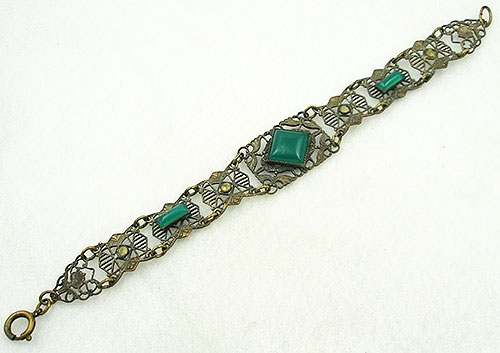 Art Deco Filigree Green Glass & Pyrite Bracelet - Garden Party ...