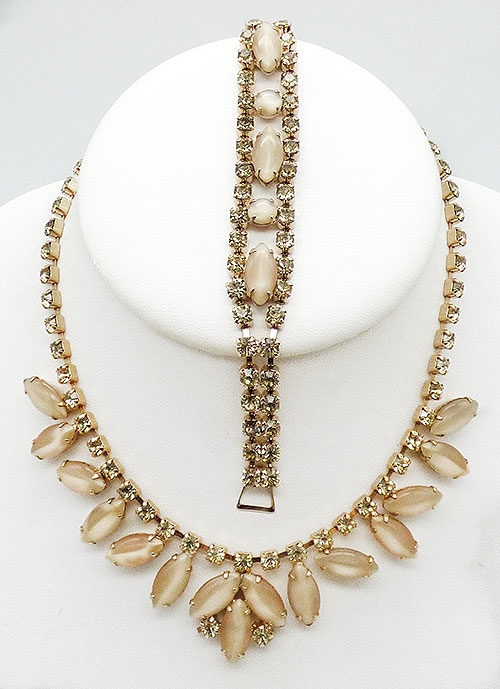Tan Glass Moonstone Yellow Rhinestone Set - Garden Party Collection ...