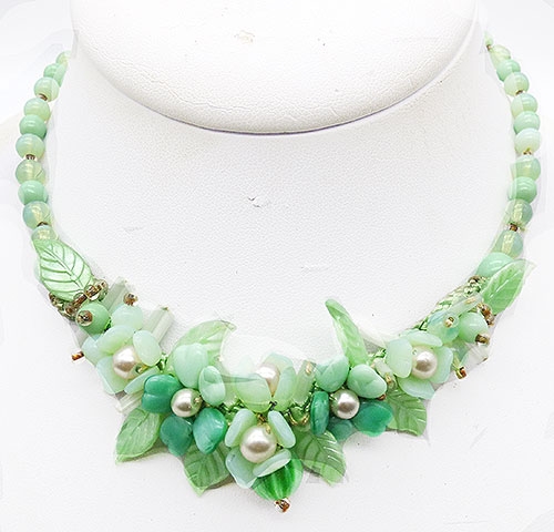 West German Green Glass Flowers Necklace - Garden Party Collection ...